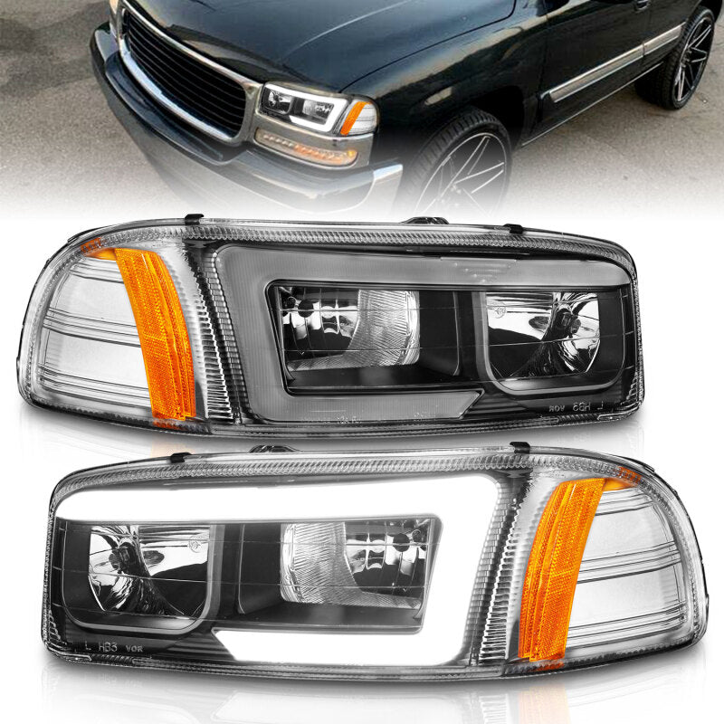 ANZO 99-17 GMC Sierra/Denali Headlights Black Amber (w/C Light Bars ...